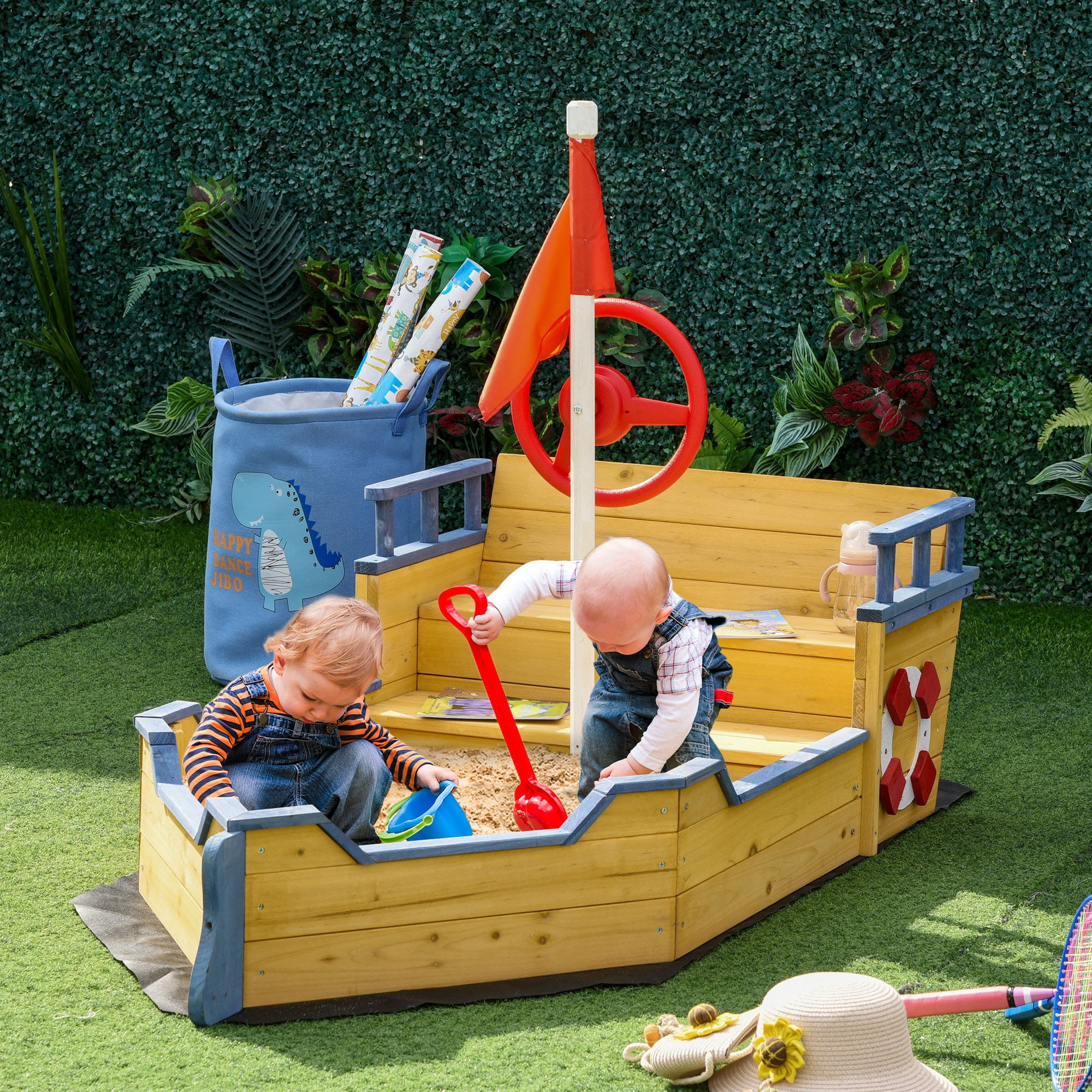Outsunny 62" Wooden Kids Sandbox with Covered Protection Under Canopy ...