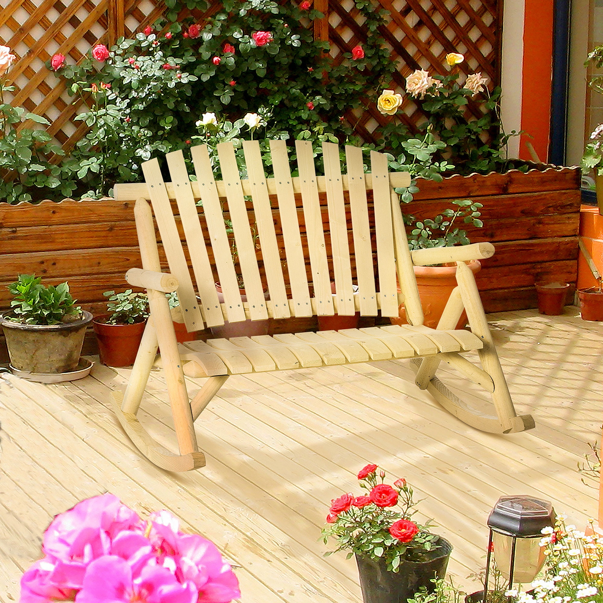 Free Shipping! Outsunny Wooden Porch Rocking Chair, Wood Double ...