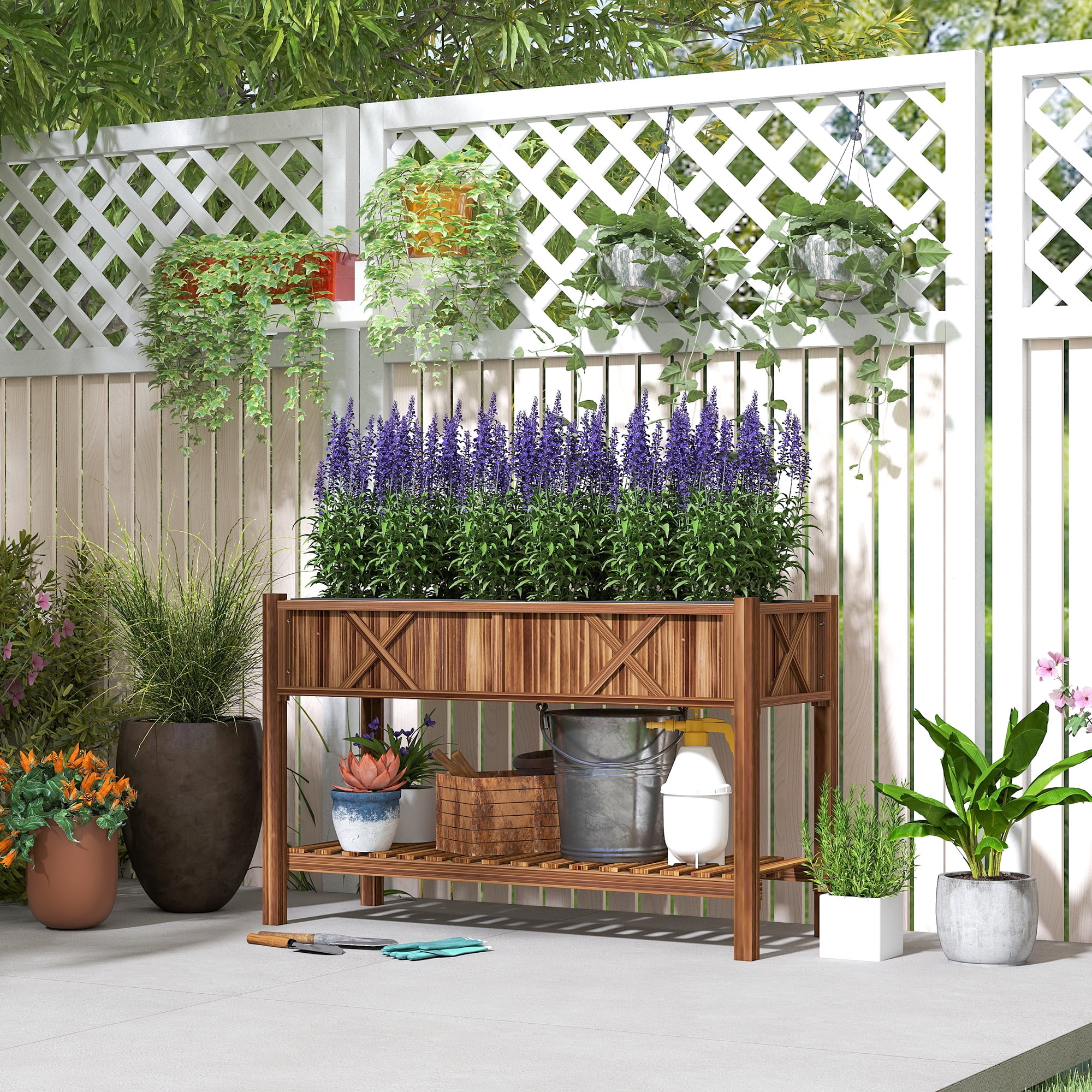 Outsunny Wooden Raised Planter Box, 47 x 22 x 31.5 in. Raised Flower ...