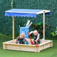 "Outsunny Covered Backyard Toddler Wood Sandbox with Adjustable Canopy ...