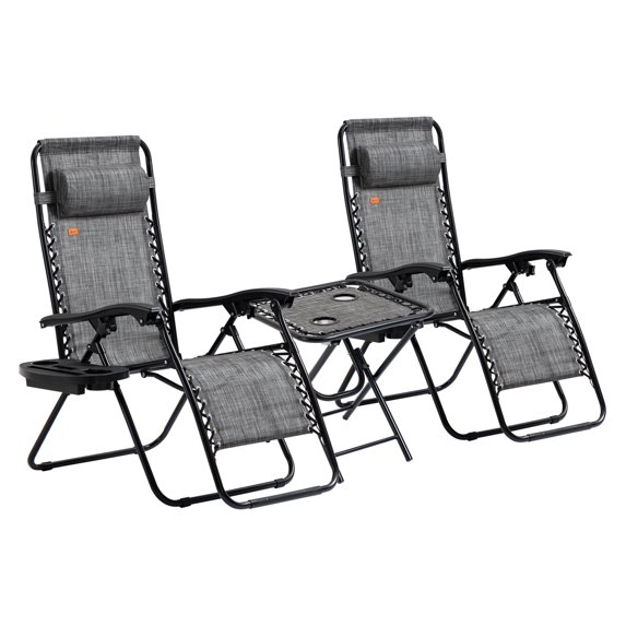 Outsunny Zero Gravity Chair Set with Side Table, Folding Reclining ...