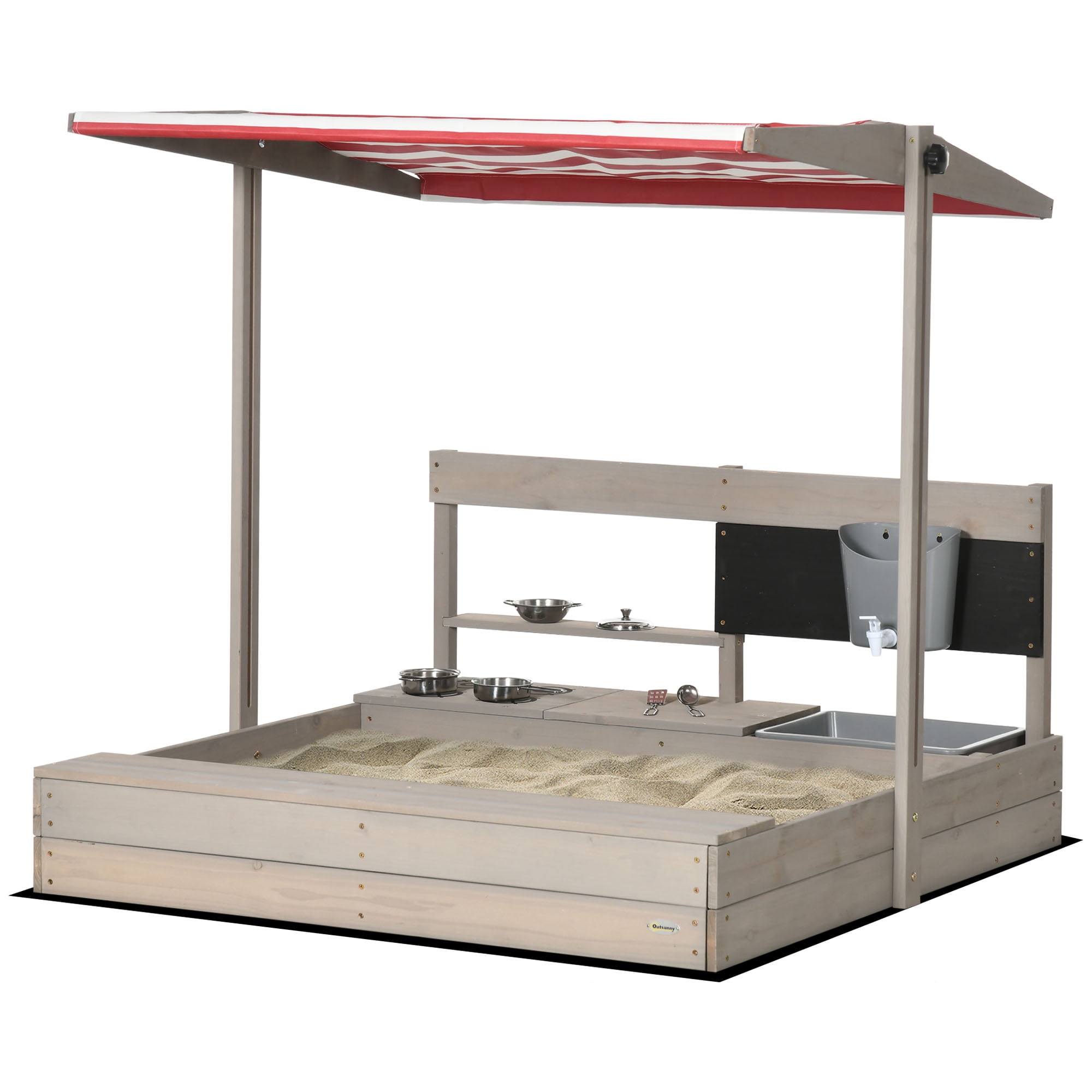 Outsunny kids sandbox with canopy adjustable, Wooden Sandbox Backyard ...