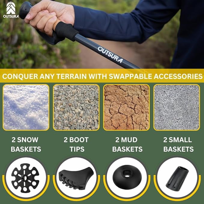 Outsura Hiking Poles Accessories Set – 4 Pairs of Premium Tips, Baskets ...