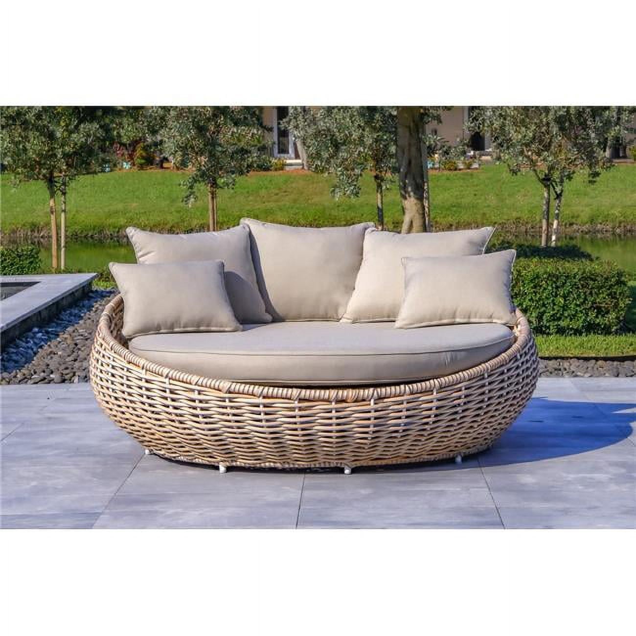 Outsy 67 in. Anna Outdoor Wicker Aluminum Frame Round Sun Lounger ...