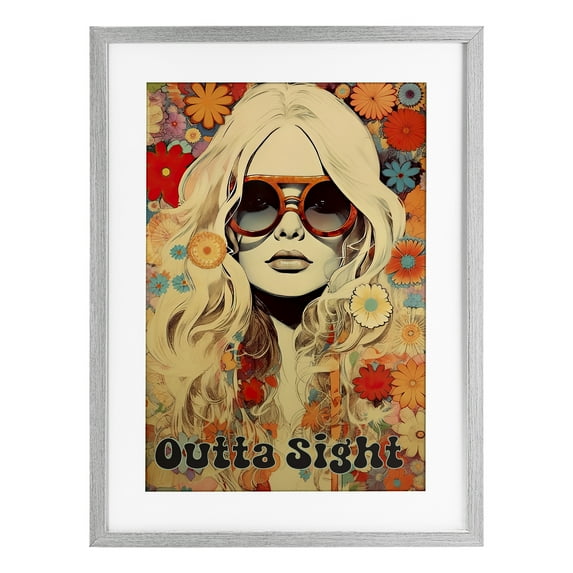 Outta Sight Hippie Girl Gray Framed Print Under Glass, design by Sasha ...