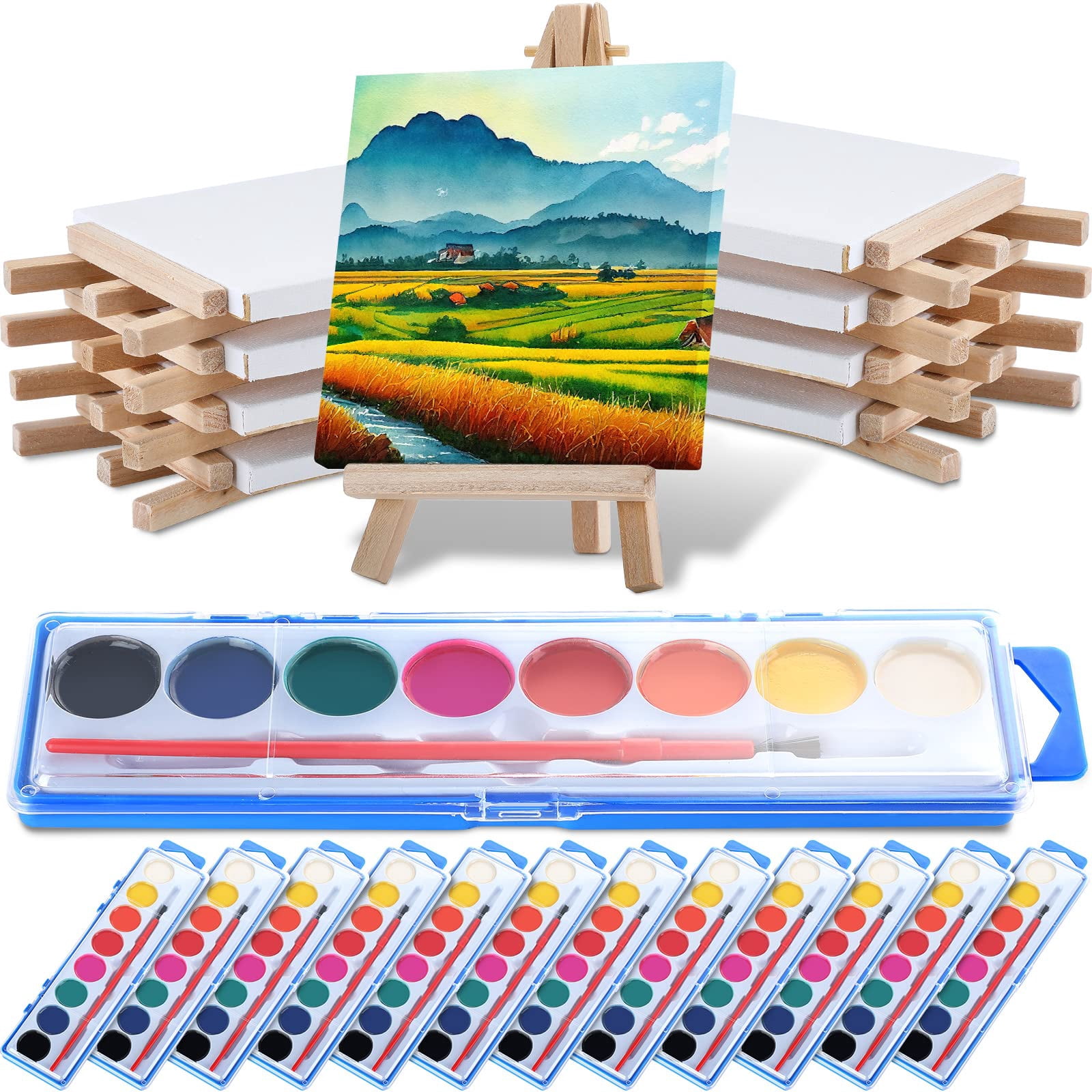 Outus 12 SetTRDN Watercolor Painting kit Mini Canvas Easel 8 Colors ...