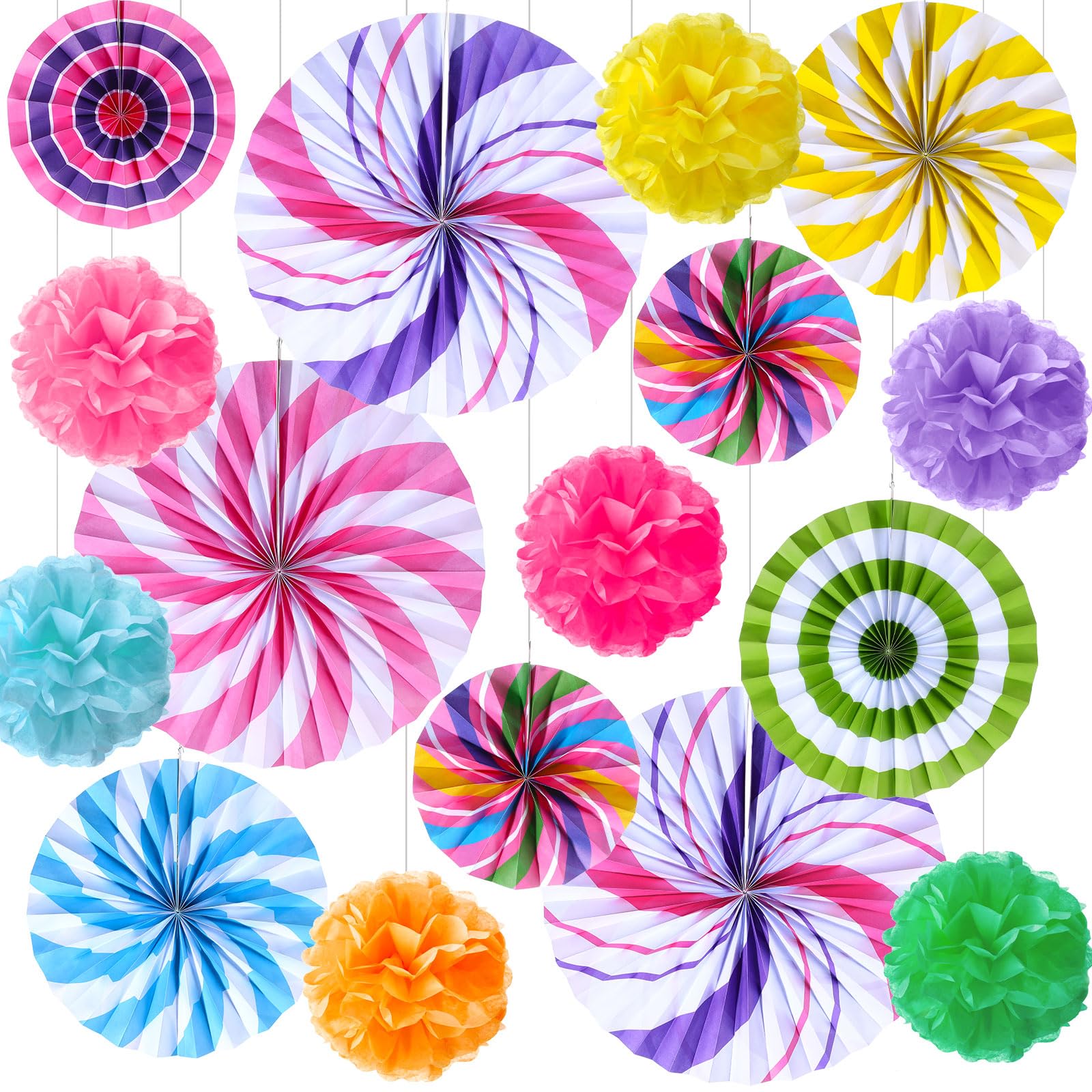 Outus 21 PcsTRDN Party Decorations Hanging Paper Fans Candy Classroom ...