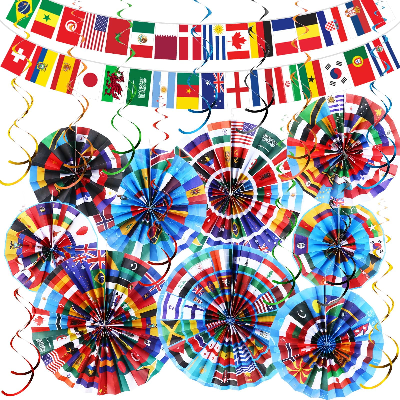 Outus 22 PcsTRDN International World Flags Decorations Paper Fans World ...