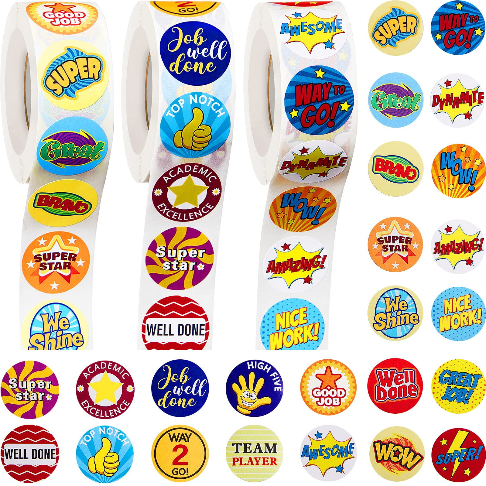 Outus 3 Rolls Motivational Stickers for Kids, 1500 Pieces Teacher ...
