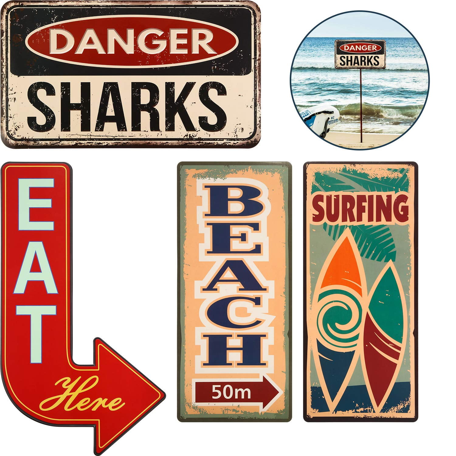 Outus 8 Pieces FEV6 Beach Themed Party Decoration Sign Cutouts Summer ...