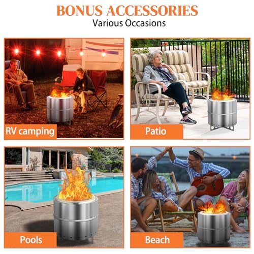 Outvita 19.3"Wx19.3''H Smokeless Fire Pit, Stainless Steel Fire Pit ...