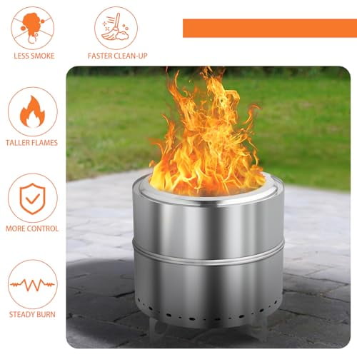Outvita 19.3"Wx19.3''H Smokeless Fire Pit, Stainless Steel Fire Pit ...