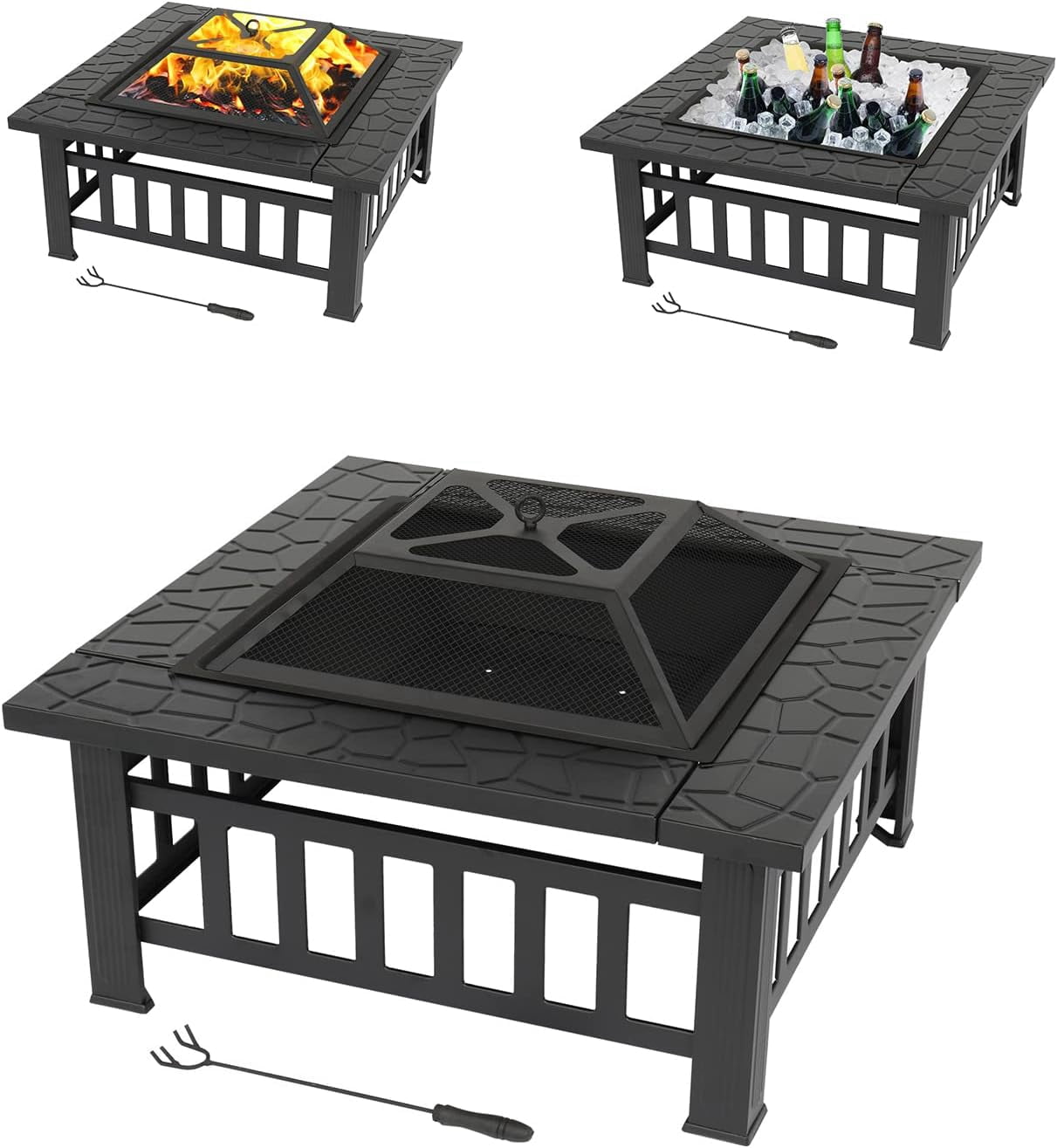 Outvita 32in Fire Pit Table, Outdoor Square Metal Firepit Table with ...