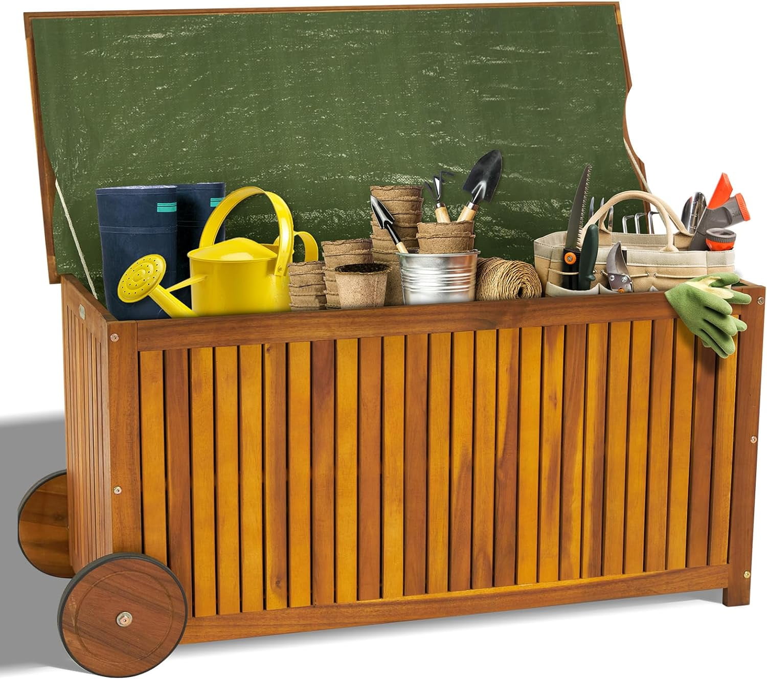 Outvita 57 Gallon Acacia Wood Outdoor Storage Bench, Garden Backyard ...