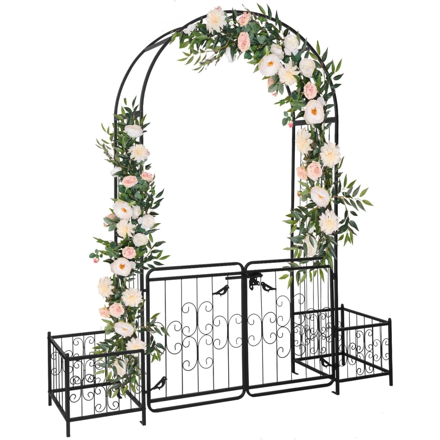 Outvita 7FT Garden Arch Arbor with Entry Door and Plant Frame, Heavy ...