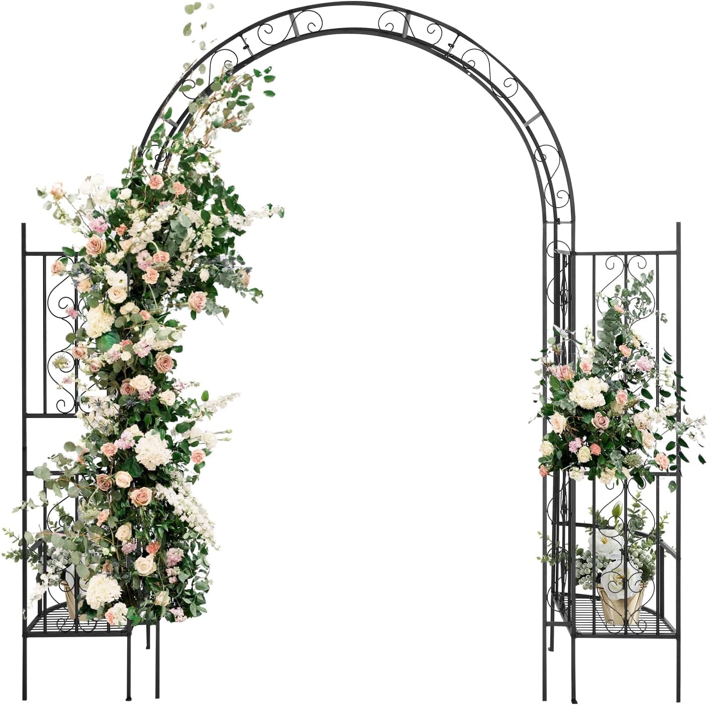 Outvita 7FT Garden Arch Arbor with Plant Stand, Heavy Duty Metal Arbour ...