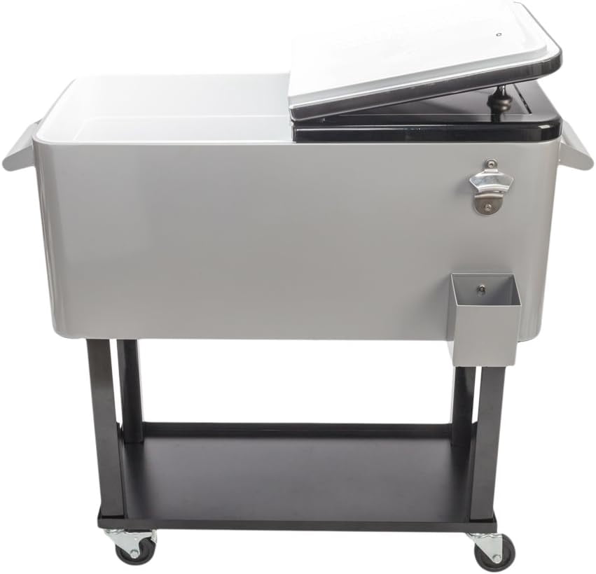 80 Quart Rolling Ice Chest, Portable Bar Drink Cooler with Catch Basin ...