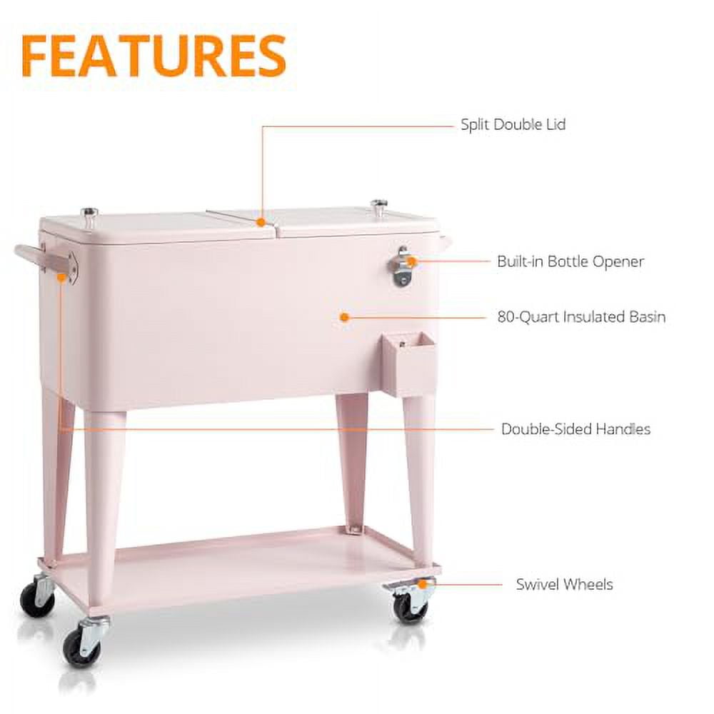 Outvita 80 Quart Rolling Ice Chest, Portable Bar Drink Cooler with ...