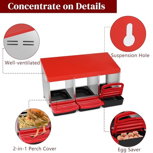 Outvita Chicken Nesting Box, 3 Compartments Chicken Laying Box, Hanging ...