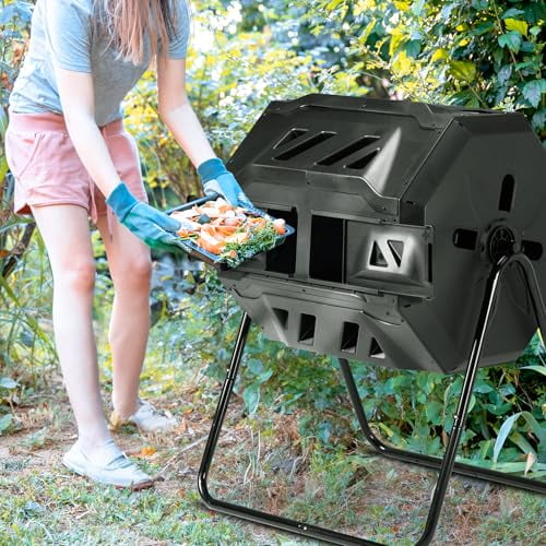 Outvita Compost Bin Outdoor, 43 Gallon Dual Chamber Tumbling or ...