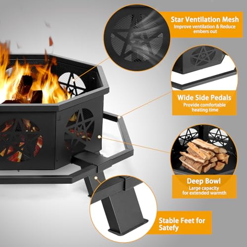 Outvita Fire Pit, 43 Inch Outdoor Wood Burning Firepits with Swivel ...