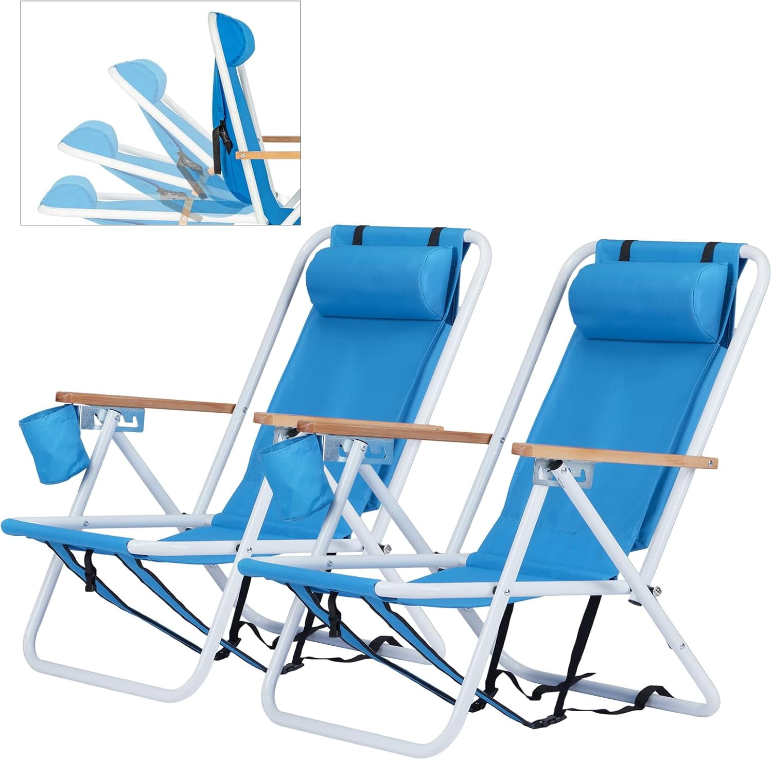 Outvita Folding Beach Chair Adjustable Headrest w/4 Flexible Tilt Angle ...