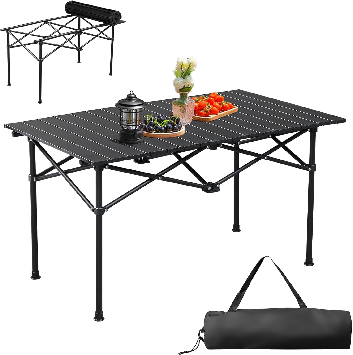Outvita Folding Camping Table, Portable Picnic Table, Aluminum Roll Up ...