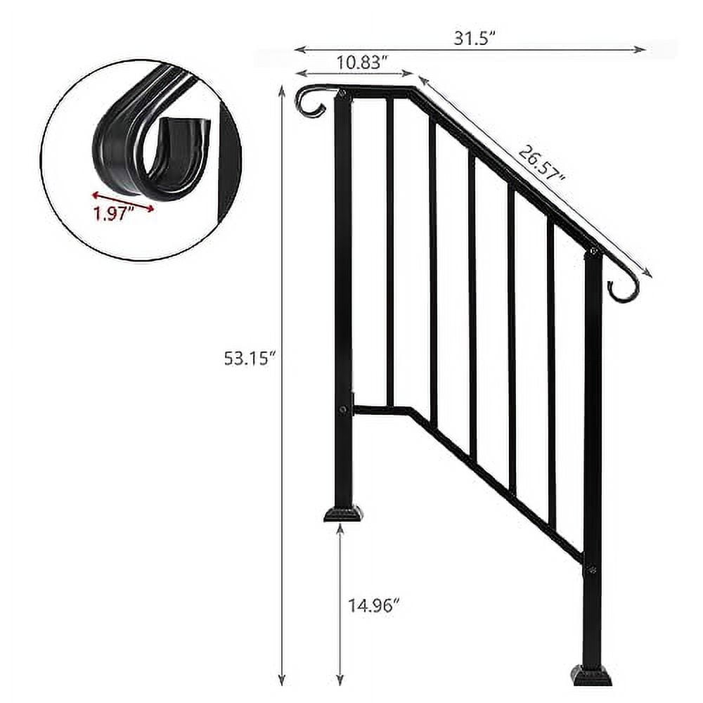 Outvita Handrails for Outdoor Steps, Black Wrought Iron Handrail Fits 2 ...