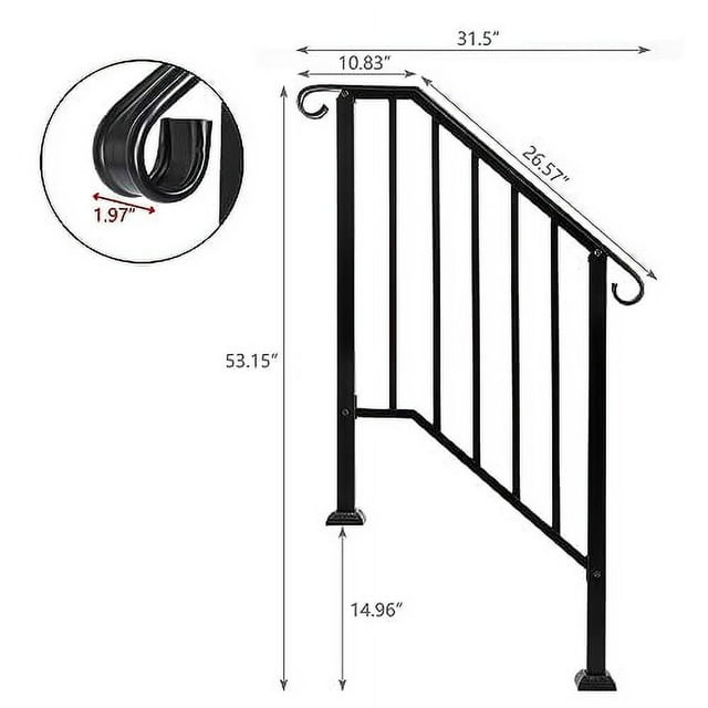 Outvita Handrails for Outdoor Steps, Wrought Iron Handrail Fits 2 or 3 ...
