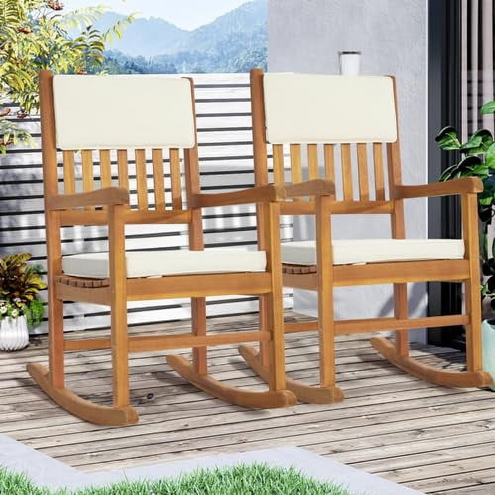 Outvita Outdoor Acacia Wood Rocking Chair, Wooden Rocker w/Detachable ...