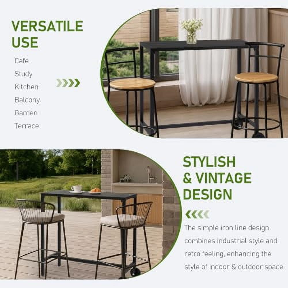 Outvita Outdoor Bar Table, 37" Height Wheeled Patio Pub Table with ...
