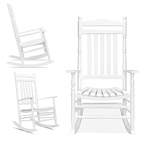 Outvita Outdoor Rocking Chair Set of 2, Solid Wood High Back Rocker ...