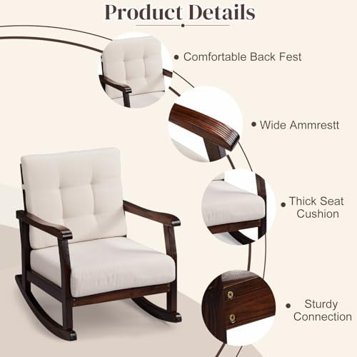 Outvita Outdoor Rocking Chair, Solid Wood High Back Relaxing Rocker ...