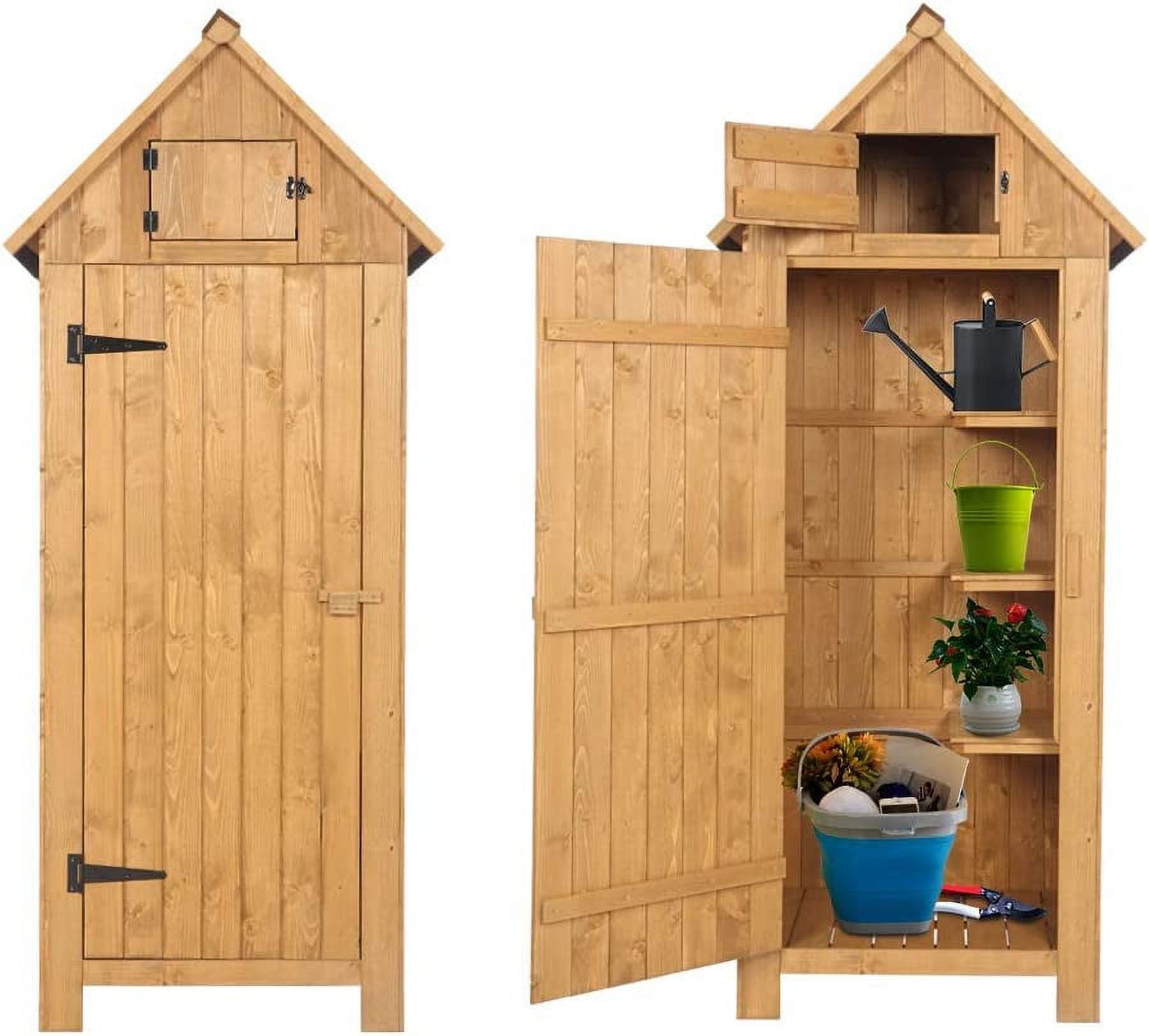 Outvita Outdoor Storage Cabinet, 70in Wooden Vertical Garden Tools Shed ...