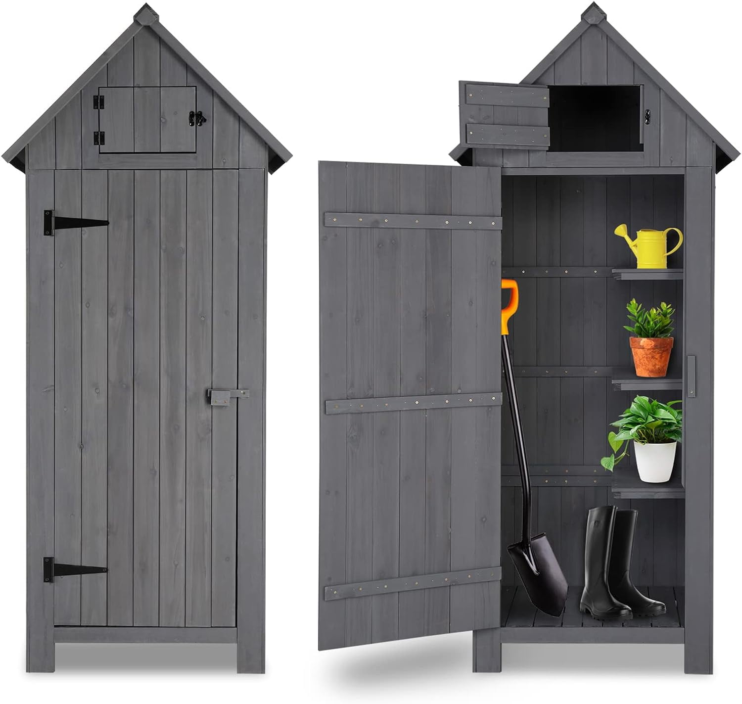 Outvita Outdoor Storage Shed, 70in Wood Garden Storage Cabinet ...