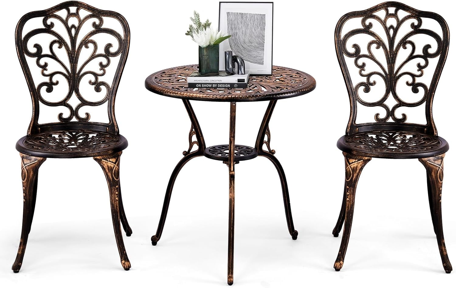 Outvita Patio Table and Chairs Set, Cast Aluminum Outdoor Cafe Table ...