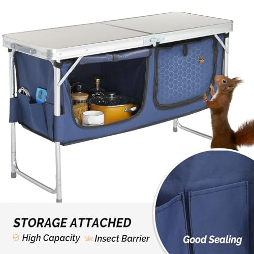 Outvita Portable Camping Table with Storage, Outdoor Aluminum Folding ...
