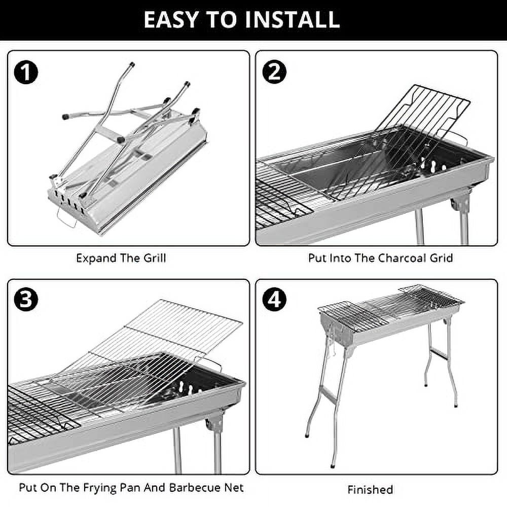 Outvita Portable Charcoal Grill, 28x 13 x 27" Foldable Barbecue Grill, Stainless Steel BBQ Grill ...