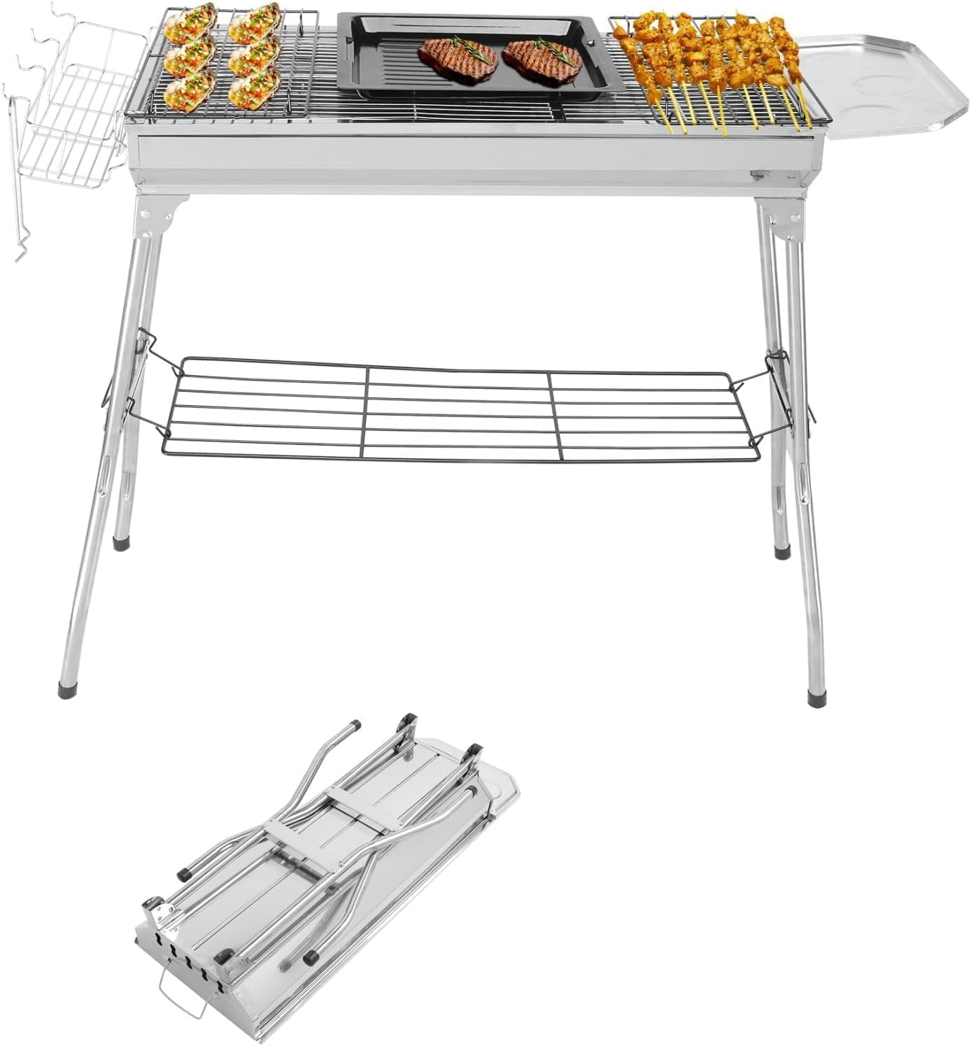 Outvita Portable Charcoal Grill, 39 x 12x 28" Foldable Barbecue Grill, Stainless Steel BBQ Grill ...