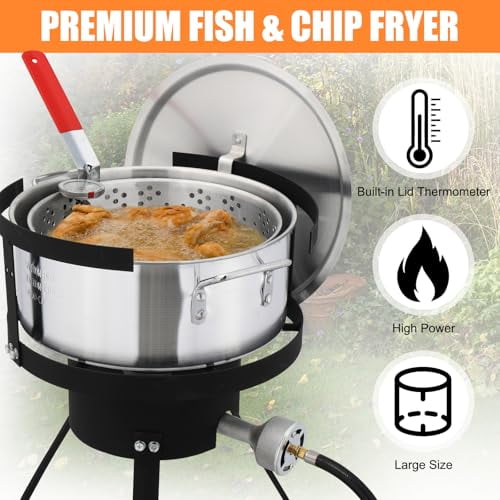 Outvita Propane Deep Fryer with 10QT Basket, Aluminum Fish Fryer Pot ...