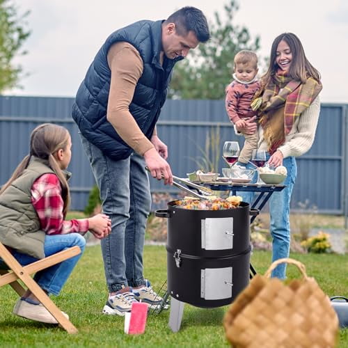 Outvita Vertical 18.5 Inch Steel Charcoal Smoker, Heavy Duty 3-in-1 ...