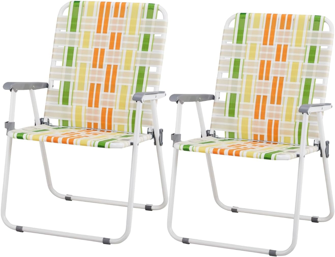 Outvita Webbed Lawn Chairs Set of 2, Foldable Metal Patio Chairs Stable ...