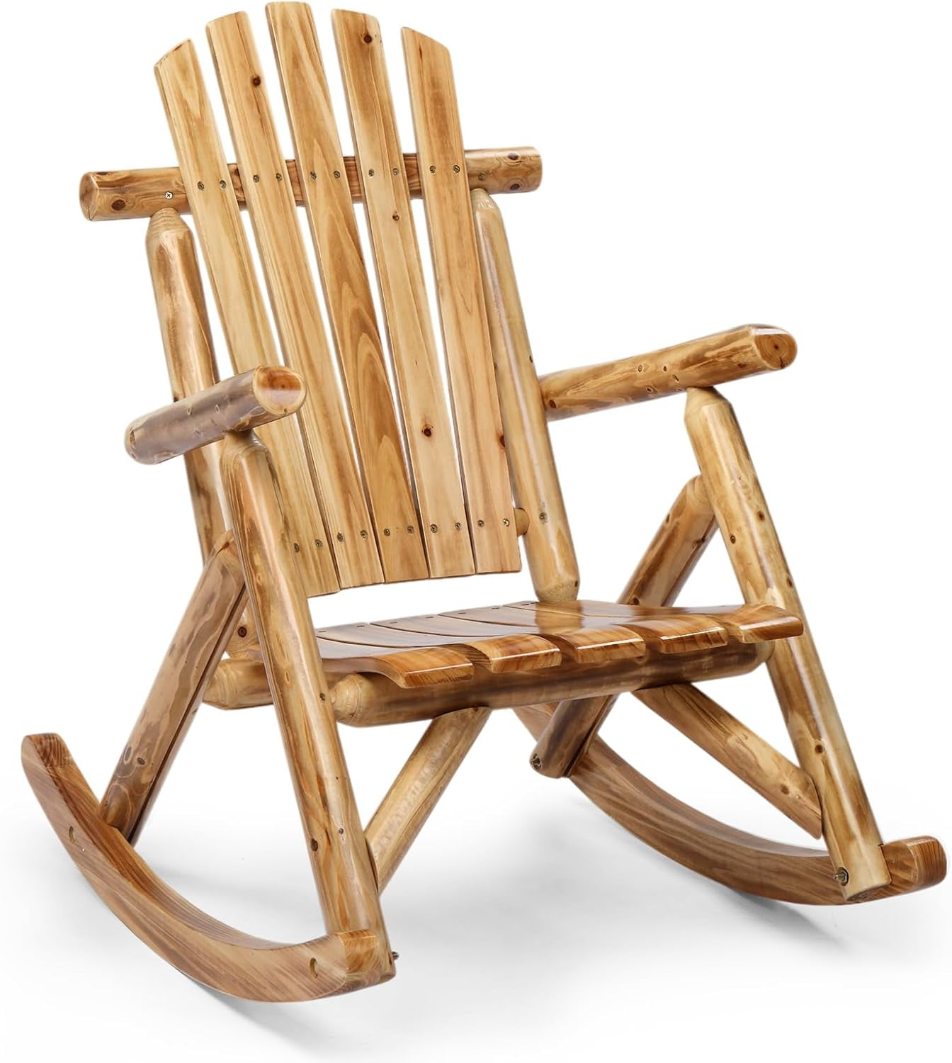 Outvita Wooden Rocking Chair, Fir Log Adirondack Rocker, Outdoor Wood ...