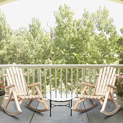 Outvita Wooden Rocking Chair Set of 2, Fir Log Adirondack Rocker ...