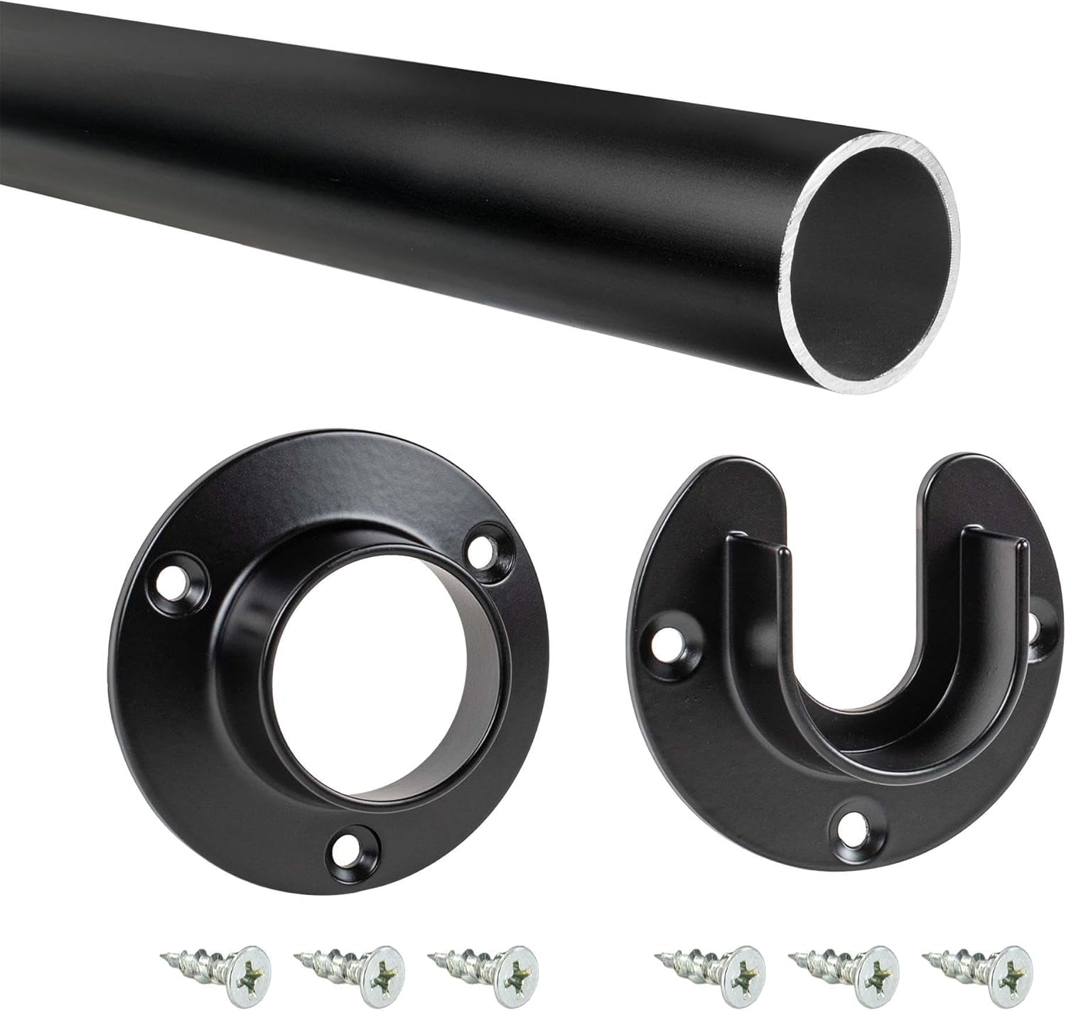 Outwater 48" Black Aluminum Closet Rod Kit – 1-5/16" Diameter with ...