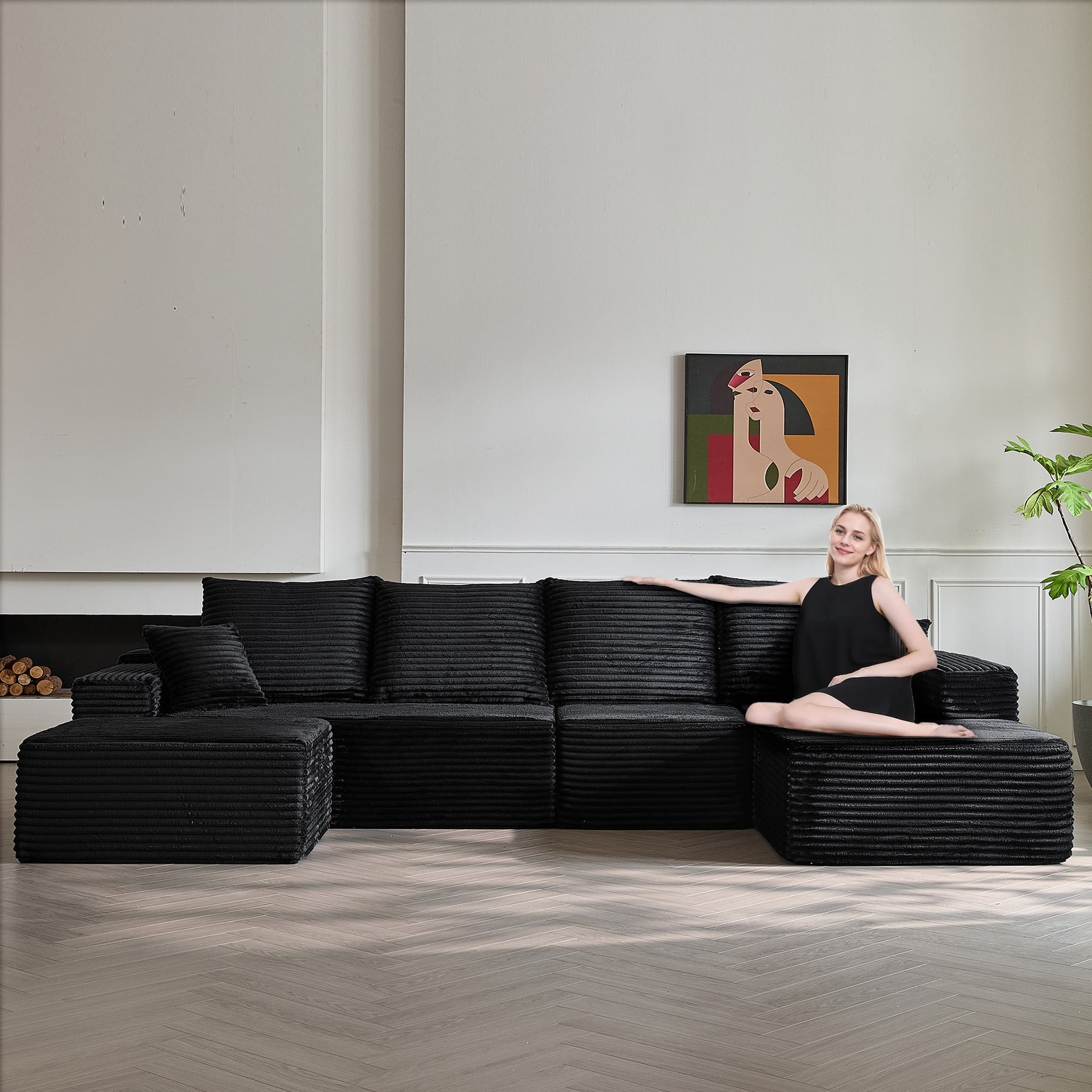 Ouyessir 135" Cloud Sectional Sofa with 1 Ottoman,Modern Minimalist ...