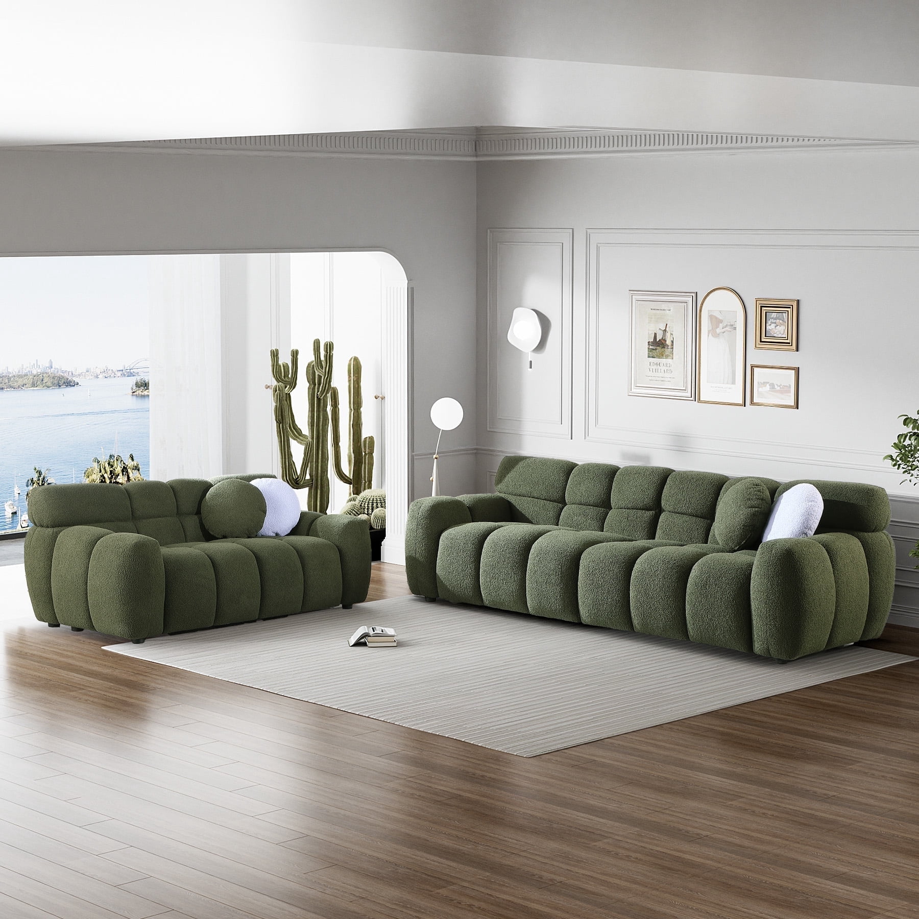 Ouyessir 2 Piece Boucle Sofa Couch Set, Tufted Cozy 2-Seater and 3 ...