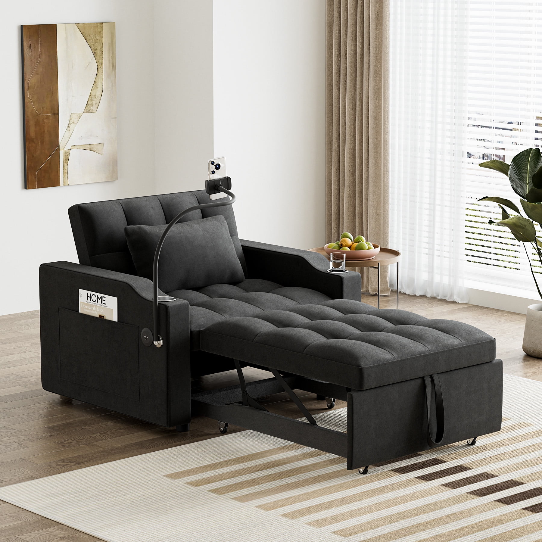 Wiilayok 3 in 1 Single Sleeper Sofa Chair with Pullout Bed, Convertible ...