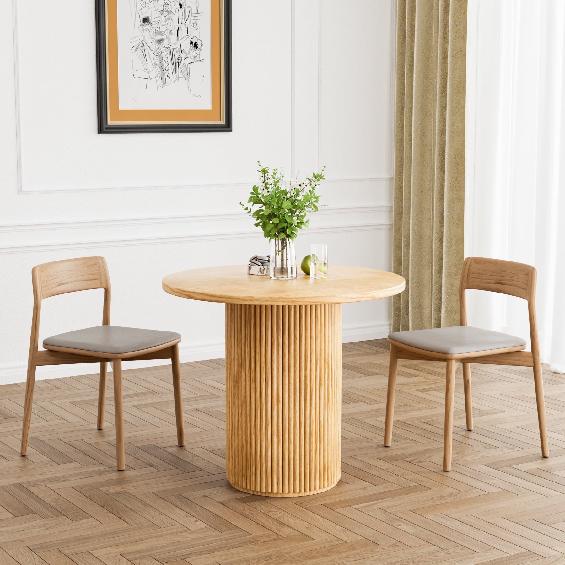 Ouyessir 35.4" Modern Round Dining Table, Wood Kitchen Table for 2 to 3 ...