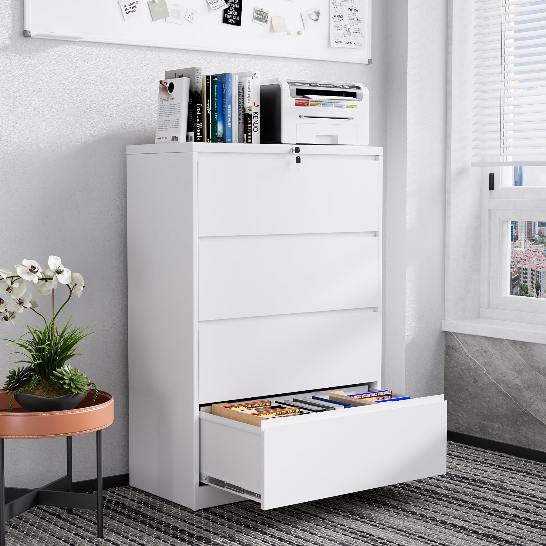 Ouyessir 4 Drawers Lateral File Storage Cabinet with Lock, Metal Steel ...